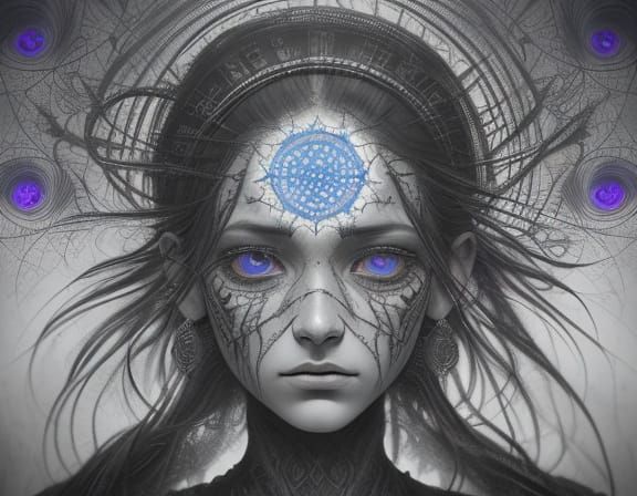 Mysterious Fractal Portrait in Deep Blues and Purp... - AI Art