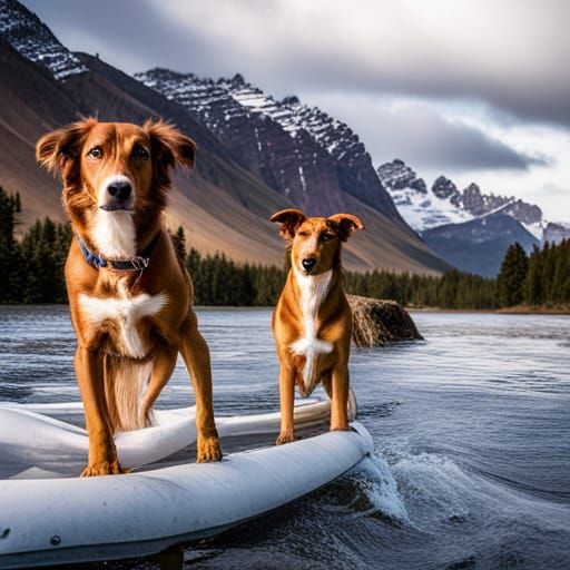 dogs on a raft after the storm - AI Generated Artwork - NightCafe Creator