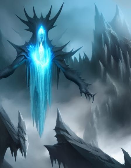 fantasy elemental, ice wraith, black eyes, ice body : r/nightcafe