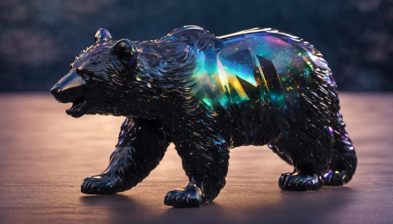 Sparkling blown obsidian obese Bear all reflecting an iridescent ...