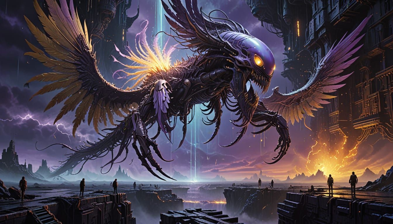 Ancient, intricately-detailed, Korean mythical creature Kun Peng with ...