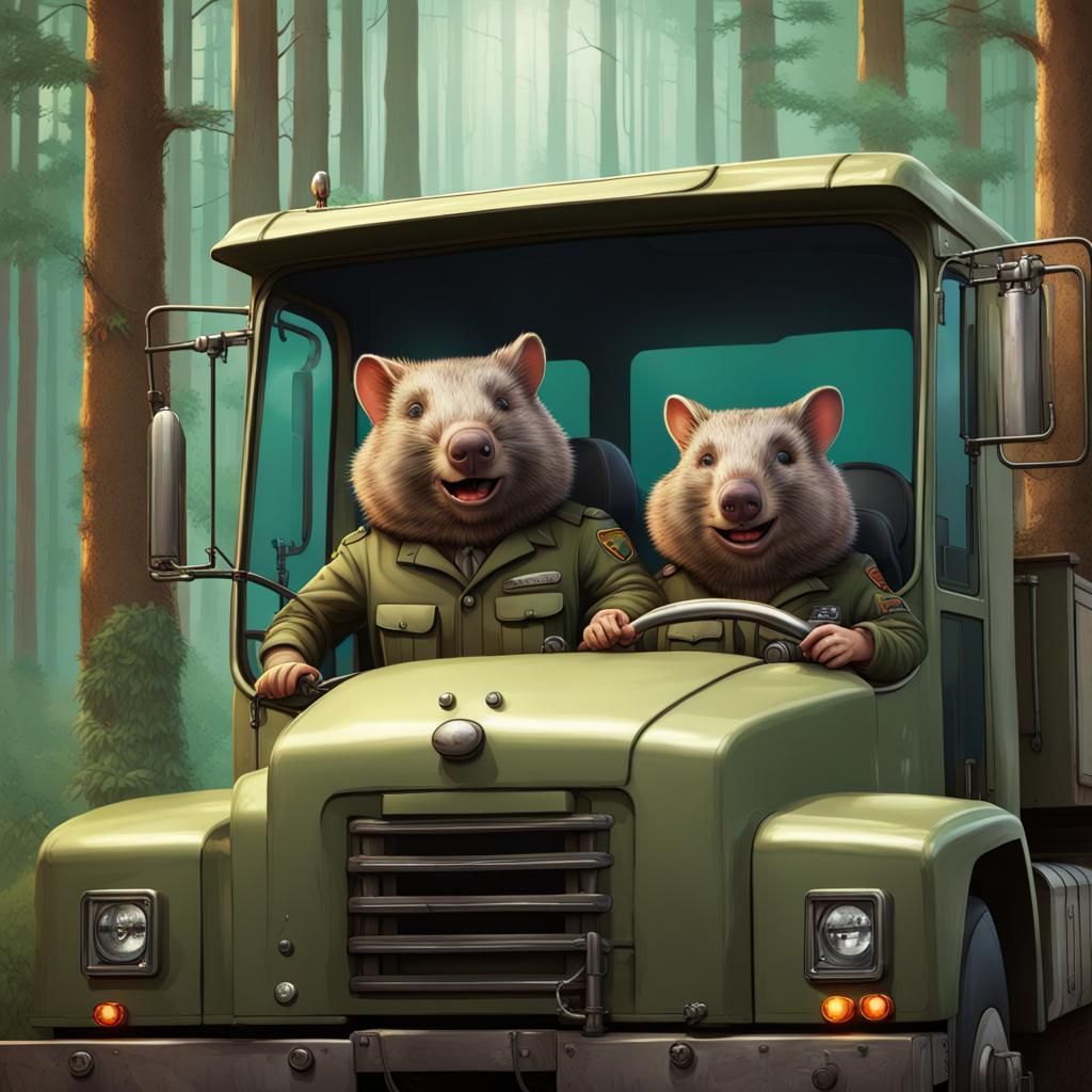 "Two characters. Comical Army Officer. Wombat. Driving a Mack R Series ...