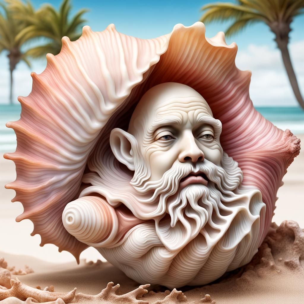 beautiful enchanting ethereal conch shell man netsuke, surrealism ...