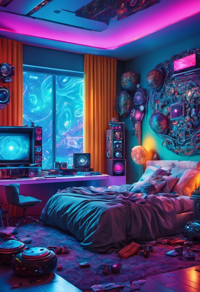 Trippy ,Vaporwave kind of bedroom : r/nightcafe
