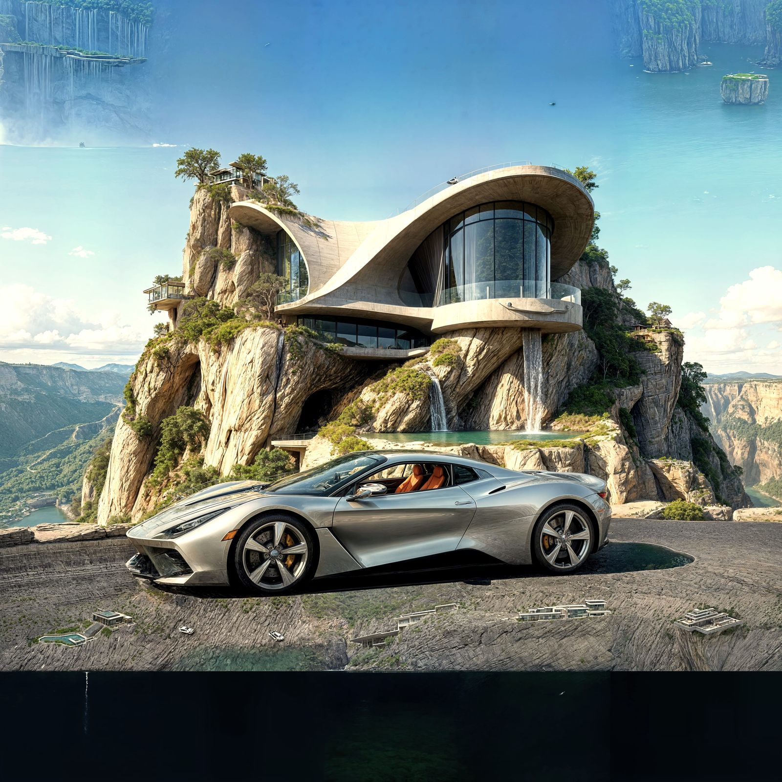 Breathtaking Cliffside Oasis in Cyberpunk Style - AI Art