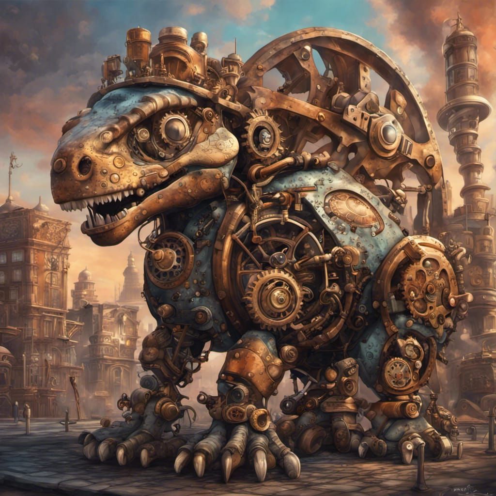 Cute Steampunk Dinosaur - AI Generated Artwork - NightCafe Creator