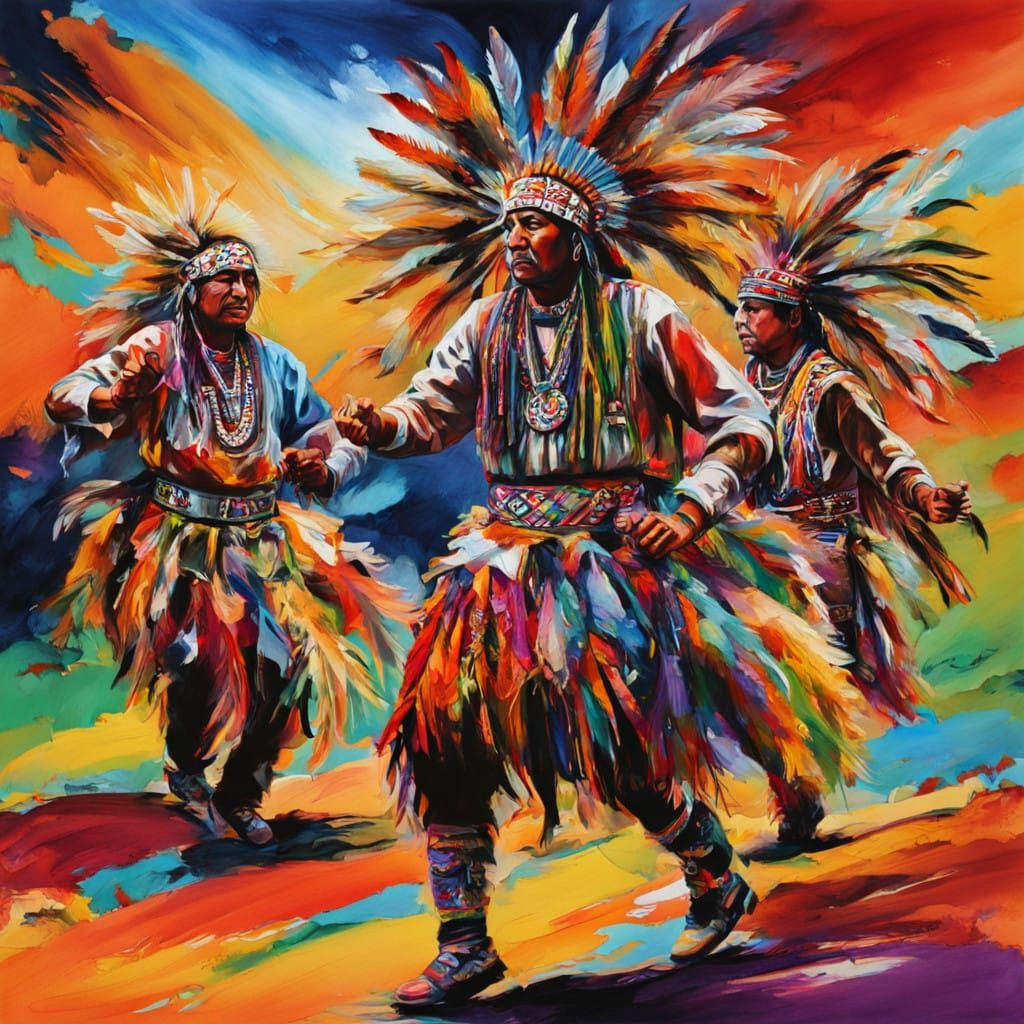 Image of Cherokee powwow dancers in traditional regalia, dancing ...