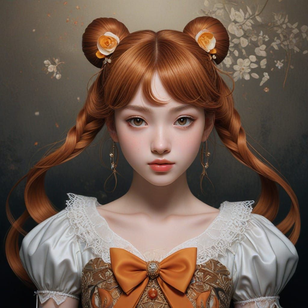 Young Girl in Lace Dress with Sailor Moon Hairstyl... - AI Art