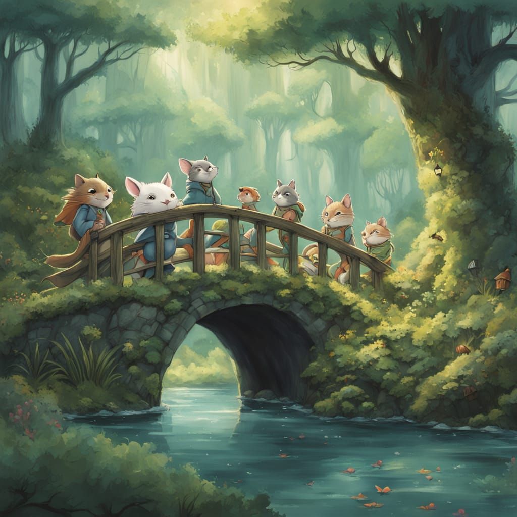 Mystical Moss-Covered Bridge in Enchanted Forest - AI Art