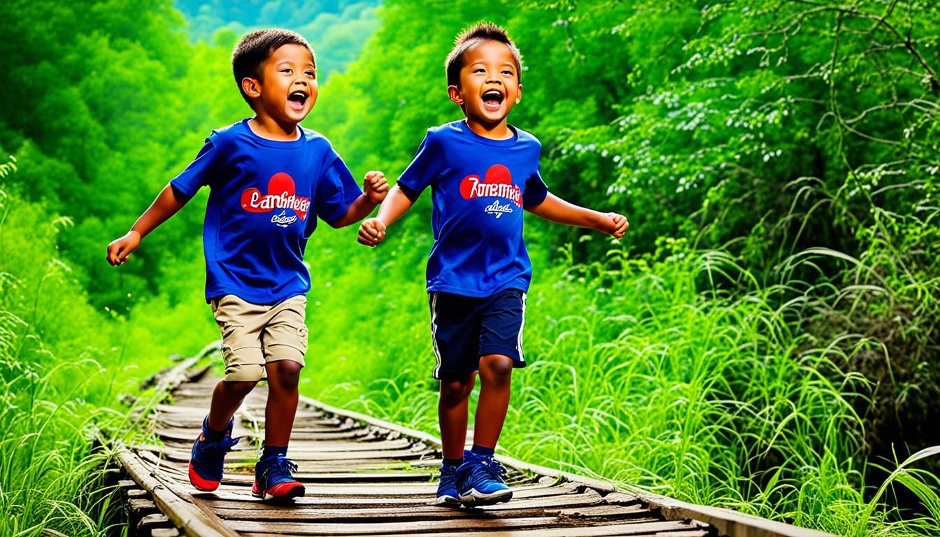 an enchanting image portraying a sibling adventure featuring twin ...
