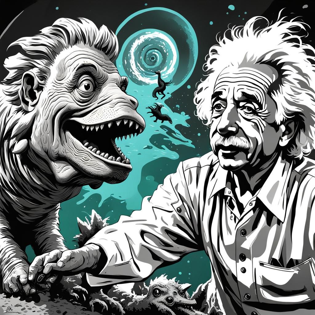 Wacky hiscorical black and white photo of Albert Einstein and a ...