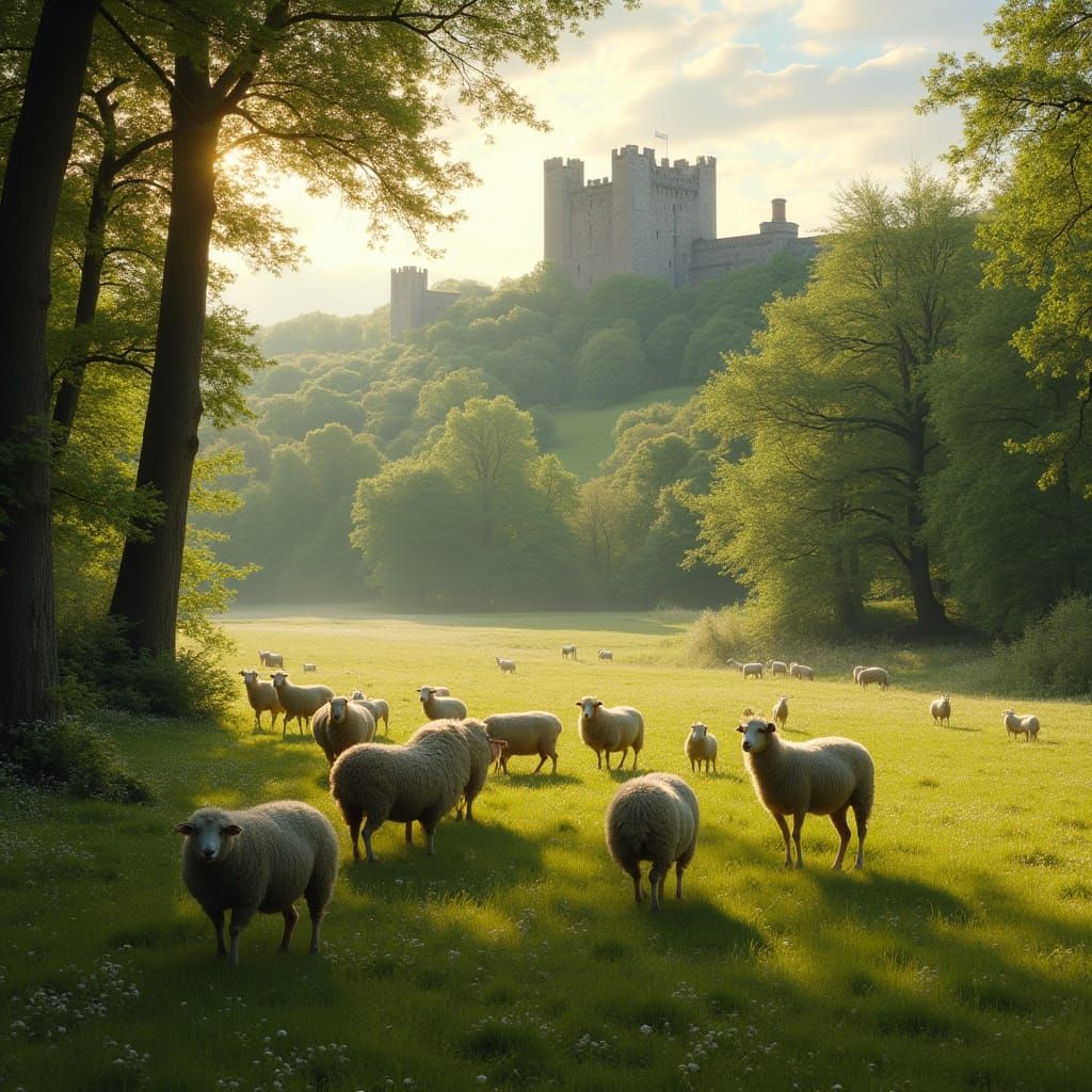 Norman Castle Overlooks English Countryside with G... - AI Art
