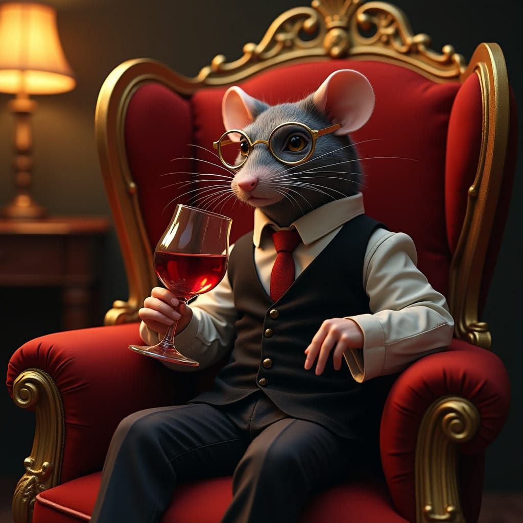 the rat grandpa enjoys a glass red wine
