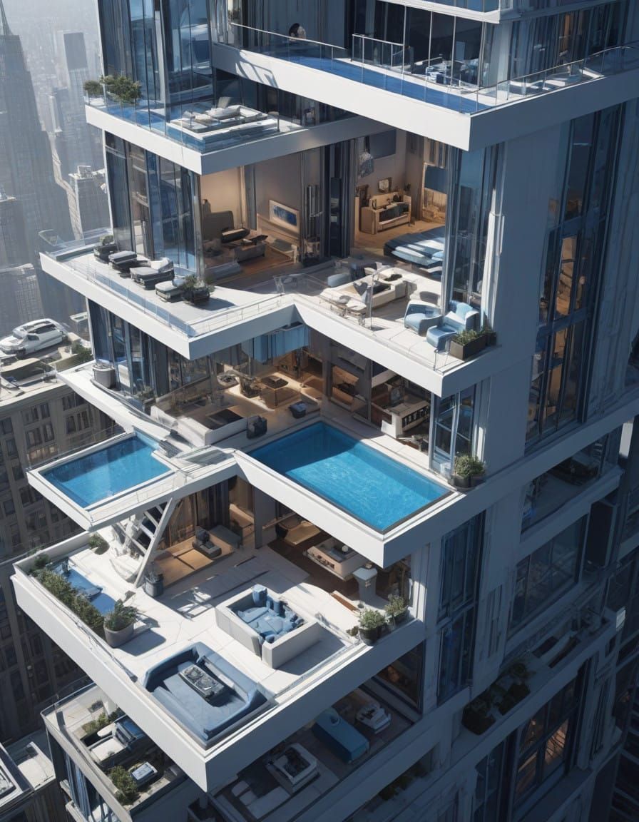 Cutting-Edge Penthouse Schematics in Futuristic Ar... - AI Art
