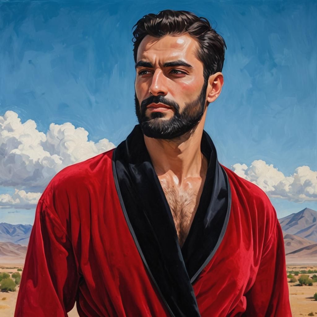 A handsome, gorgeous, young gentleman with black hair and beard ...