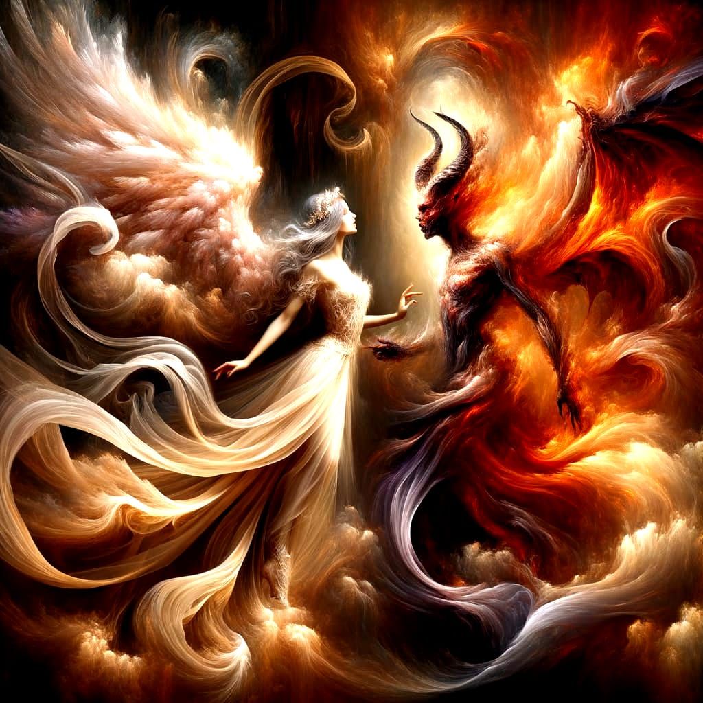 abstract surreal angel and demon e