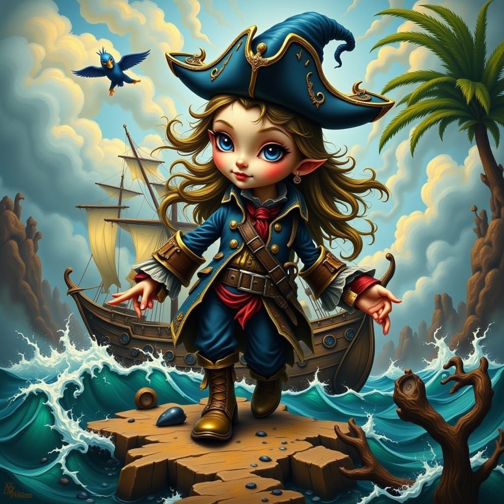 Whimsical Pirate Fairy in Vibrant Seascape - AI Art