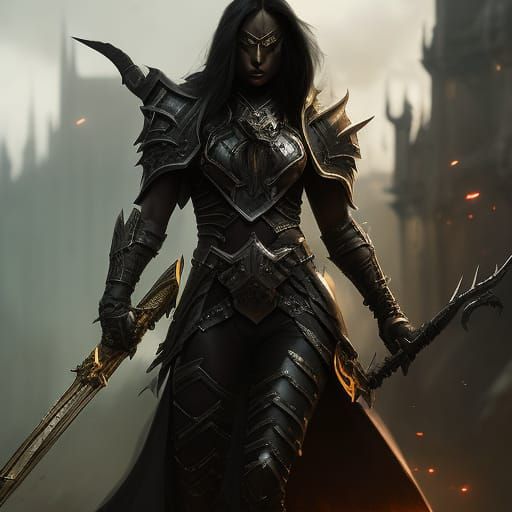 fantasy dark black demon with heavy armor, full body portrait, concept ...