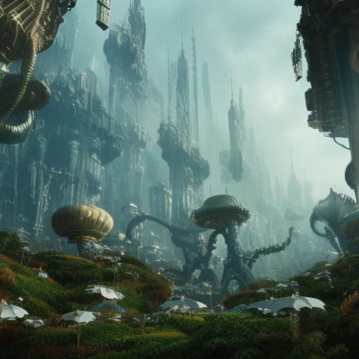 A Futuristic Mech City Amongst Nature - AI Generated Artwork ...