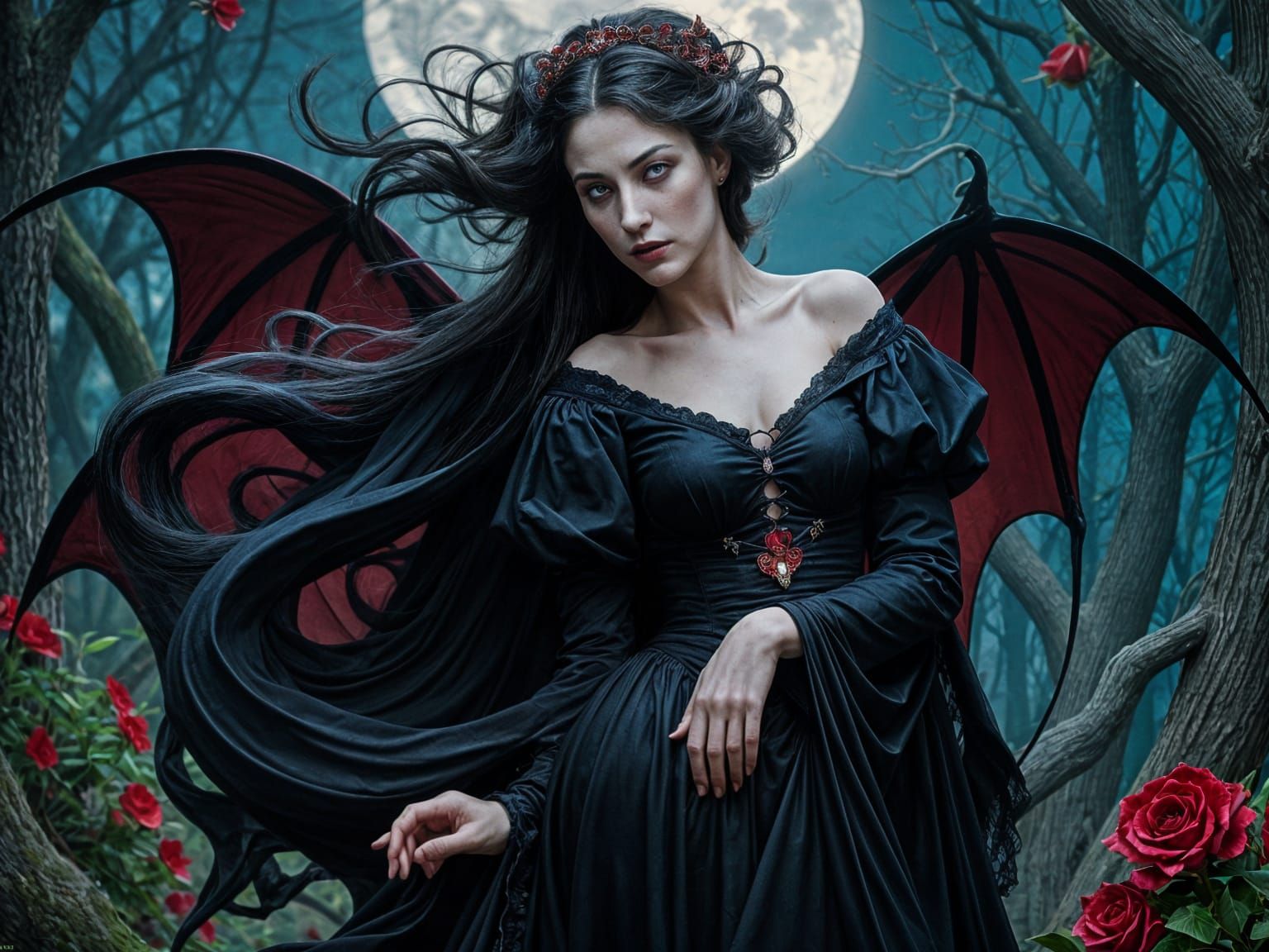 Dracula (as a woman) - A Gothic Dracula Woman Looms Over a...