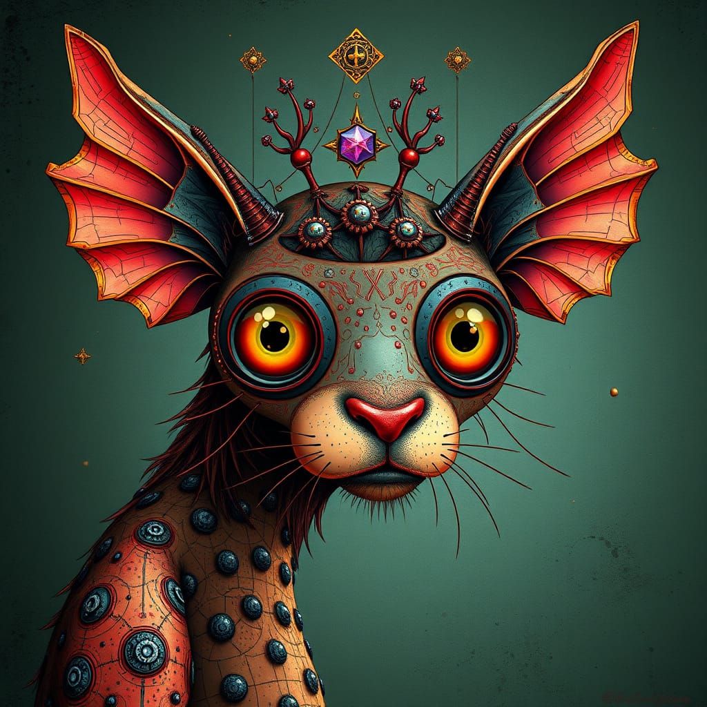 illustration, whimsical, surreal, rusty metal sinister Animal ...