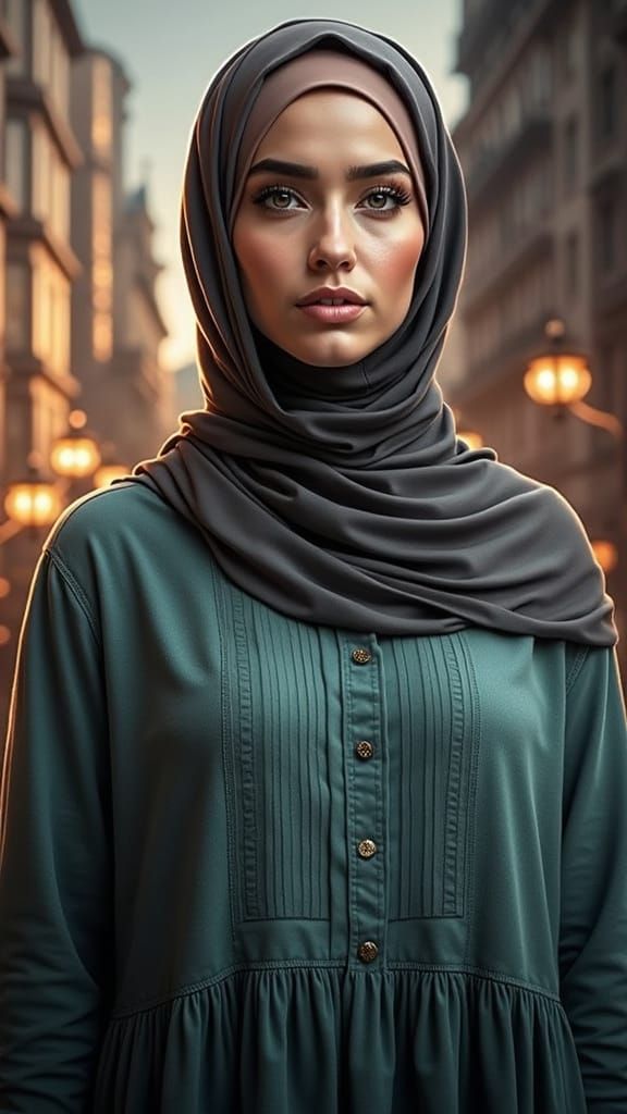 Hijabi 🧕 🌸 🌿 💚 - Hyperrealistic Portrait of a German Hi...