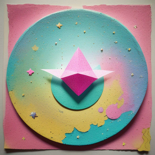 Paper Cosmos Universe with Alien Holding Pink Hear... - AI Art