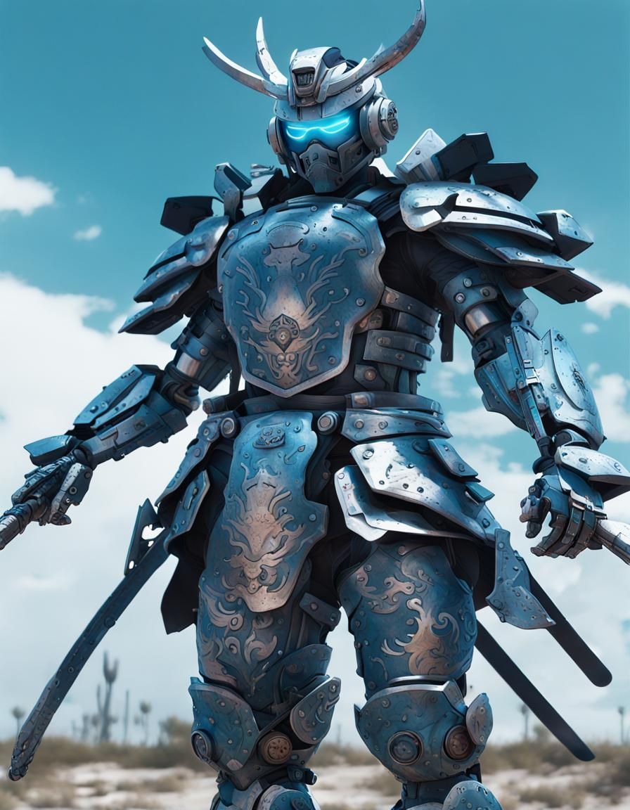 POWER ARMOR SAMURAI: BLUE/SILVER - AI Generated Artwork - NightCafe Creator