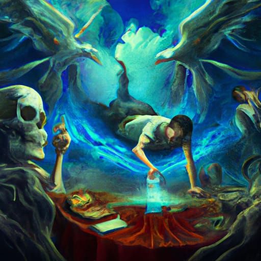 soul leaving man's body as he dies and demons drinking the soul with ...