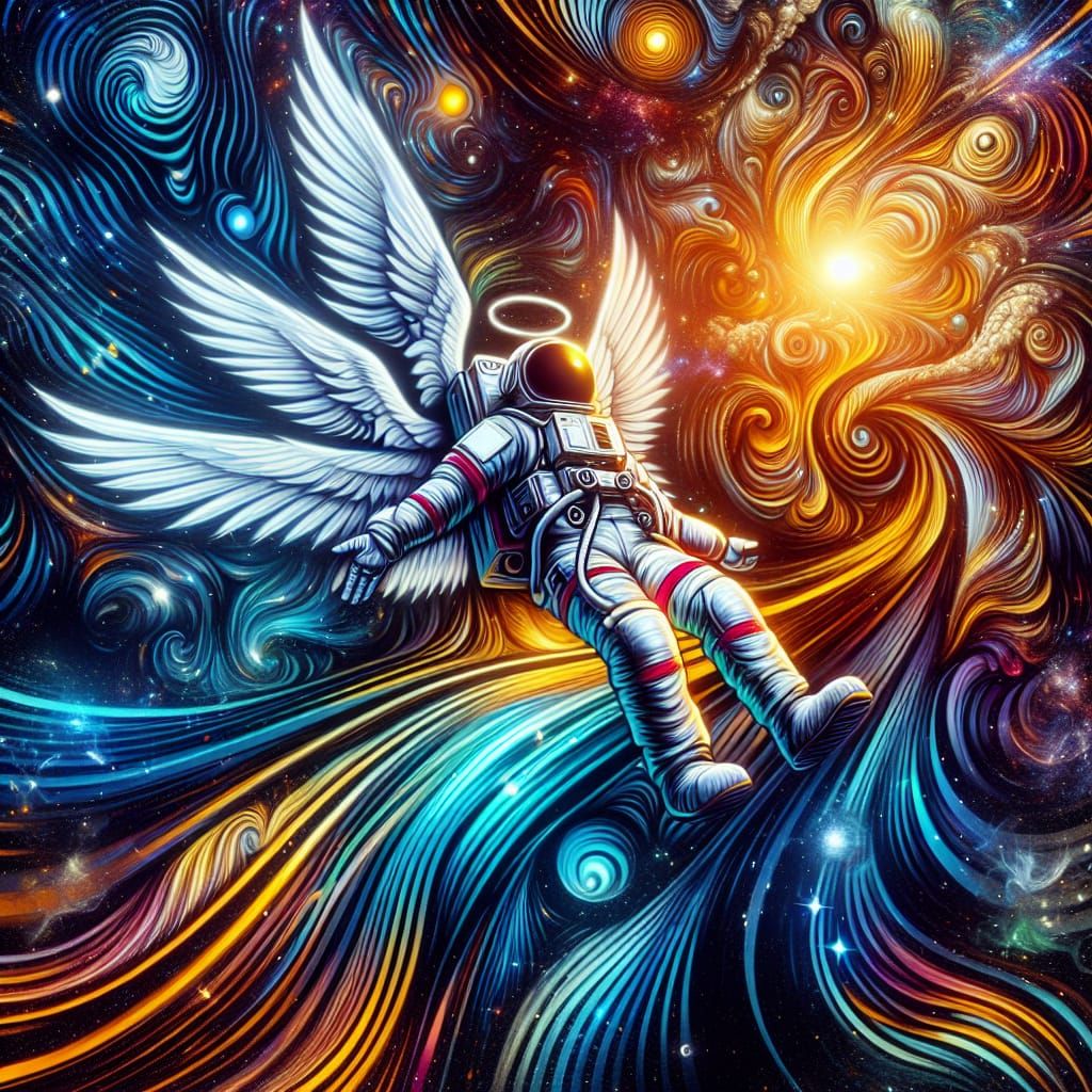 Digital Cosmic Angel Astronaut in Vibrant Fisheye ... - AI Art