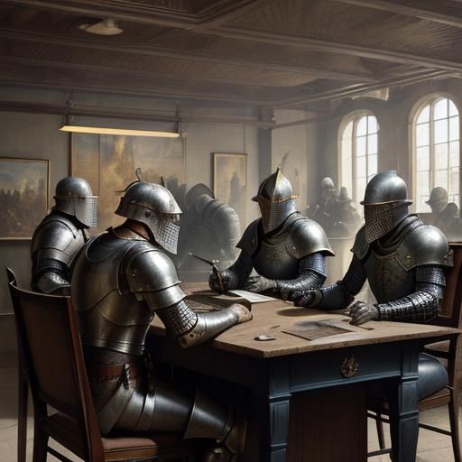 Art by Norman Rockwell and Jean-Léon Gérôme, medieval knights in full ...