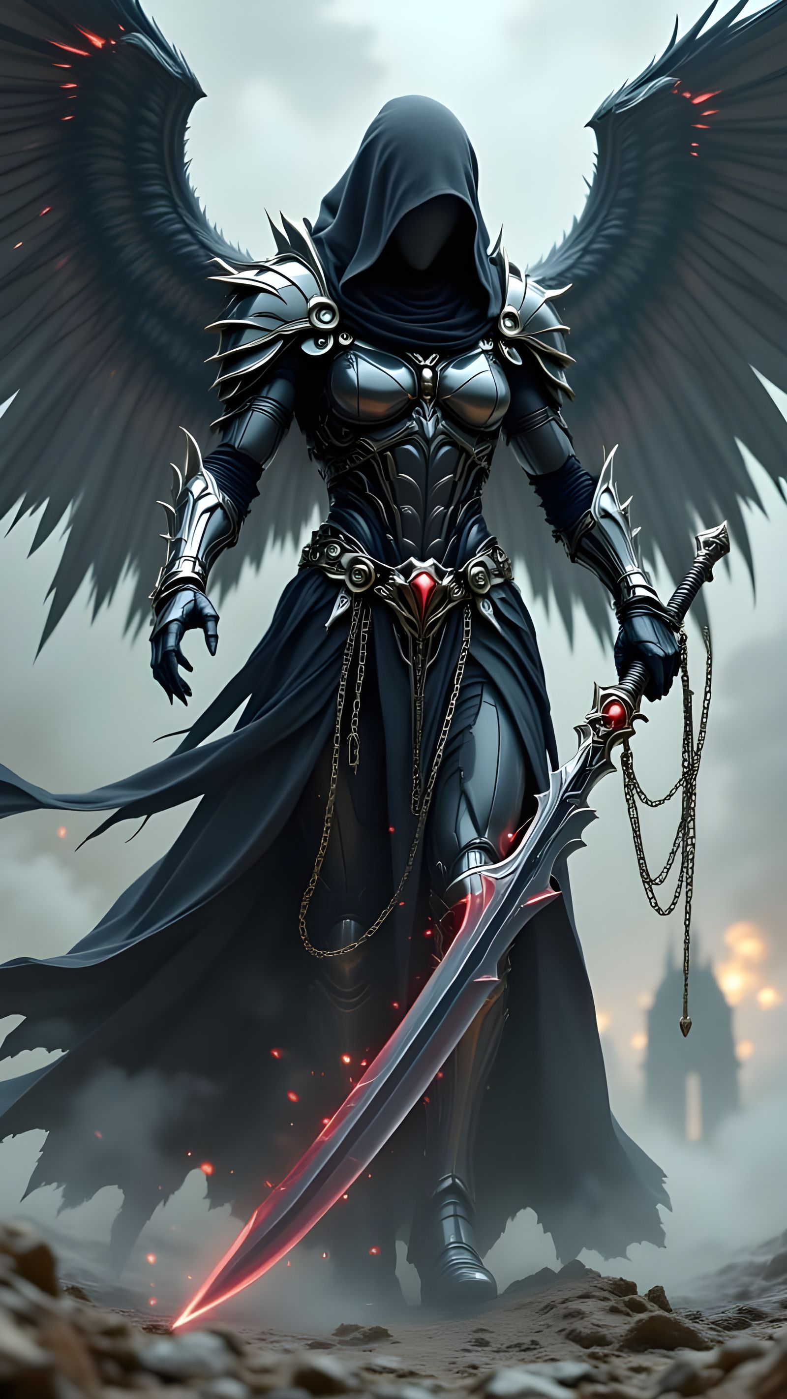 Somber Crossing - Ethereal Female Reaper with Scythe in Acti...