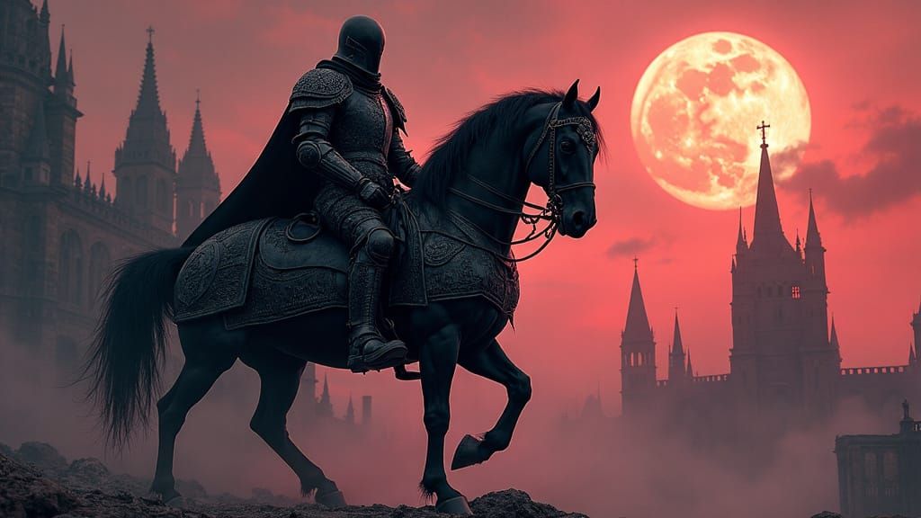 Majestic Black Knight of Death in Gothic Armor Rid... - AI Art