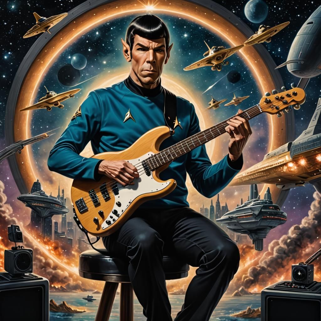 Classic Spock Playing Bass Guitar - AI Generated Artwork - NightCafe ...