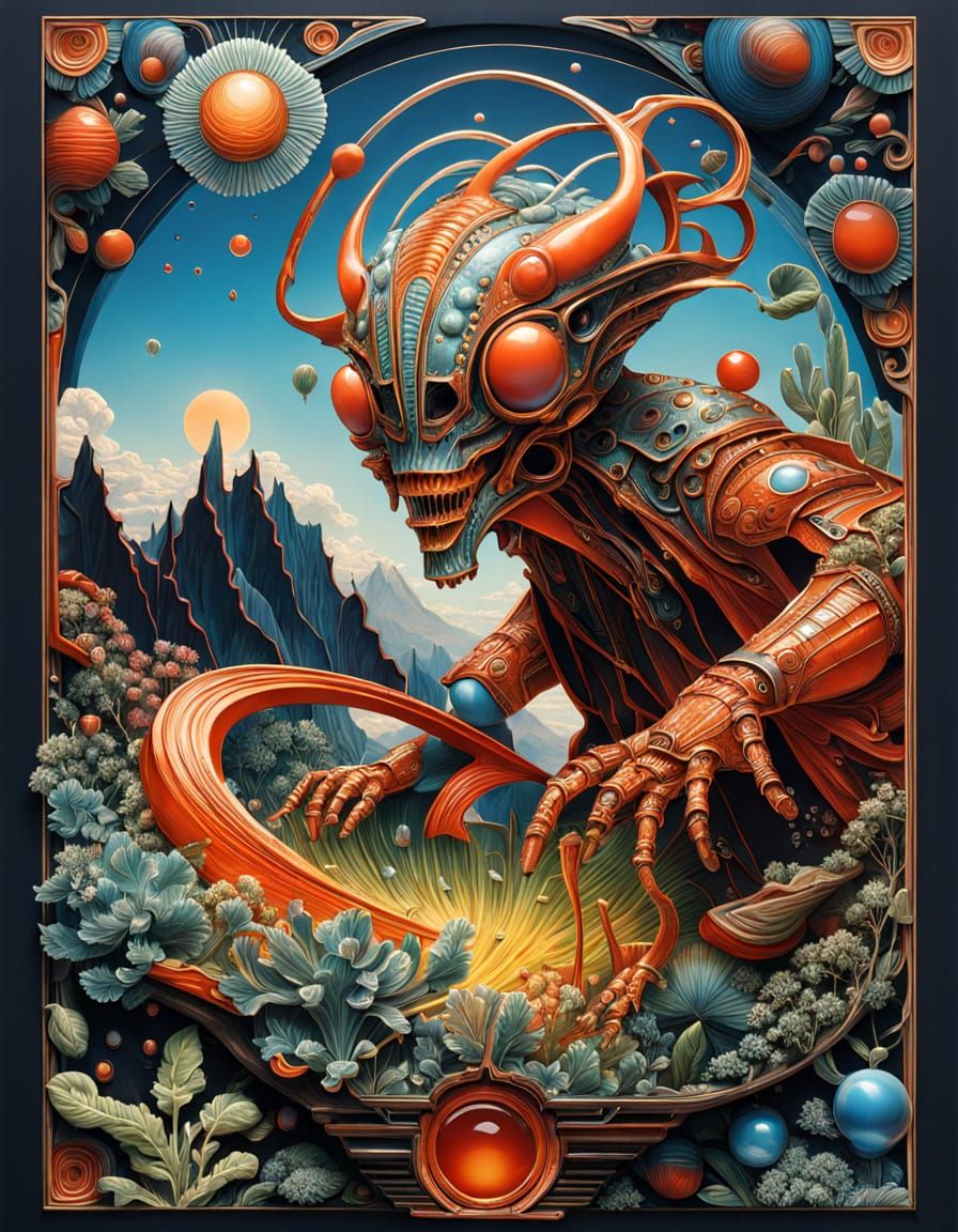 The Observer - Alien Tennis Star in Dreamy, Ornate Landscape