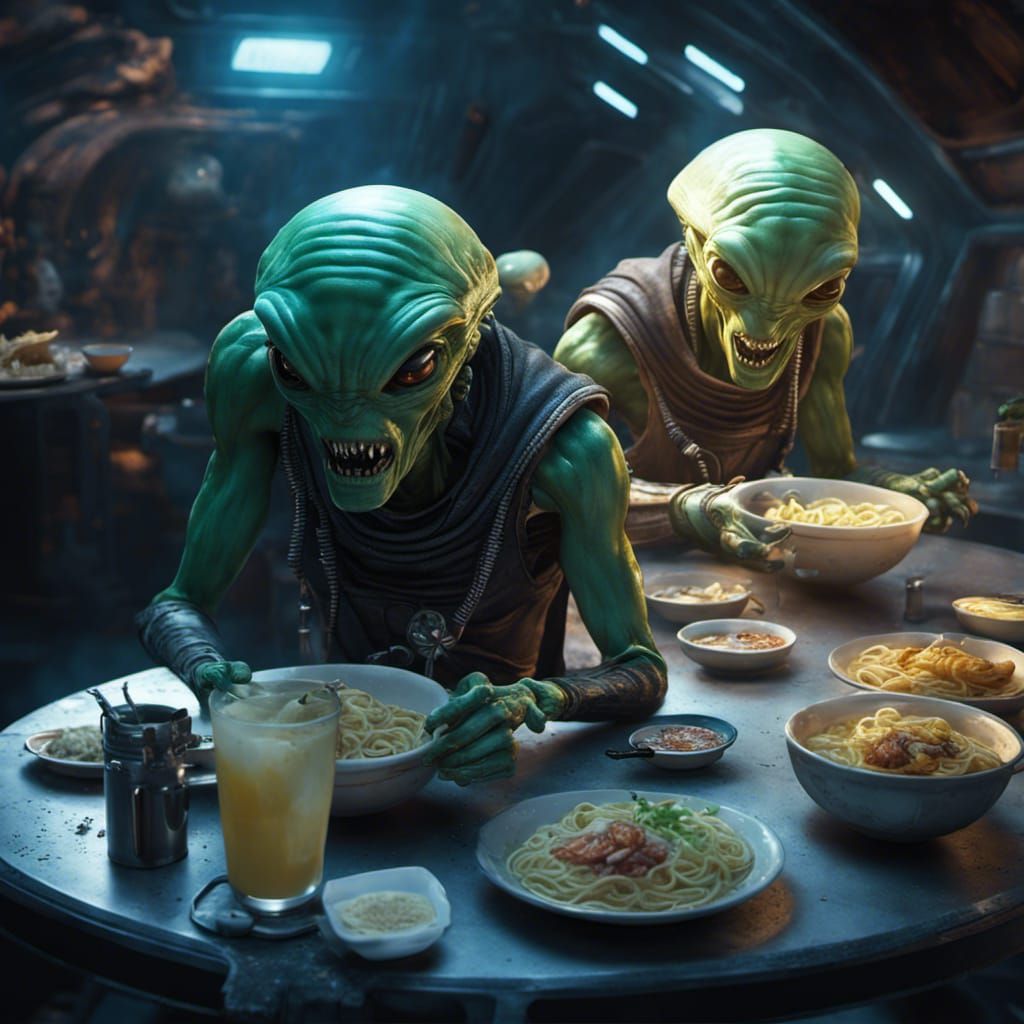 Aliens eating ramen - AI Generated Artwork - NightCafe Creator