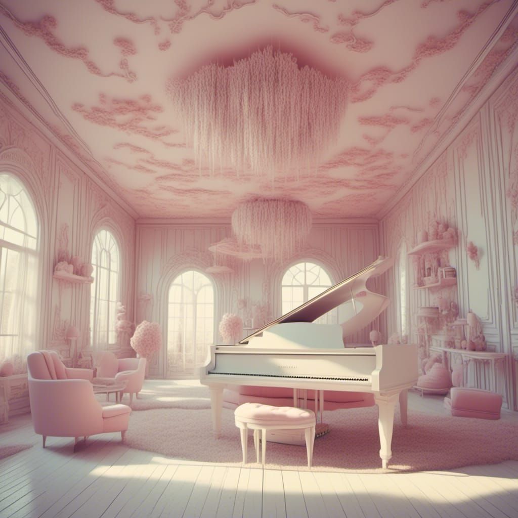 Surreal beautiful liminal space type fantasy home interior with a white ...