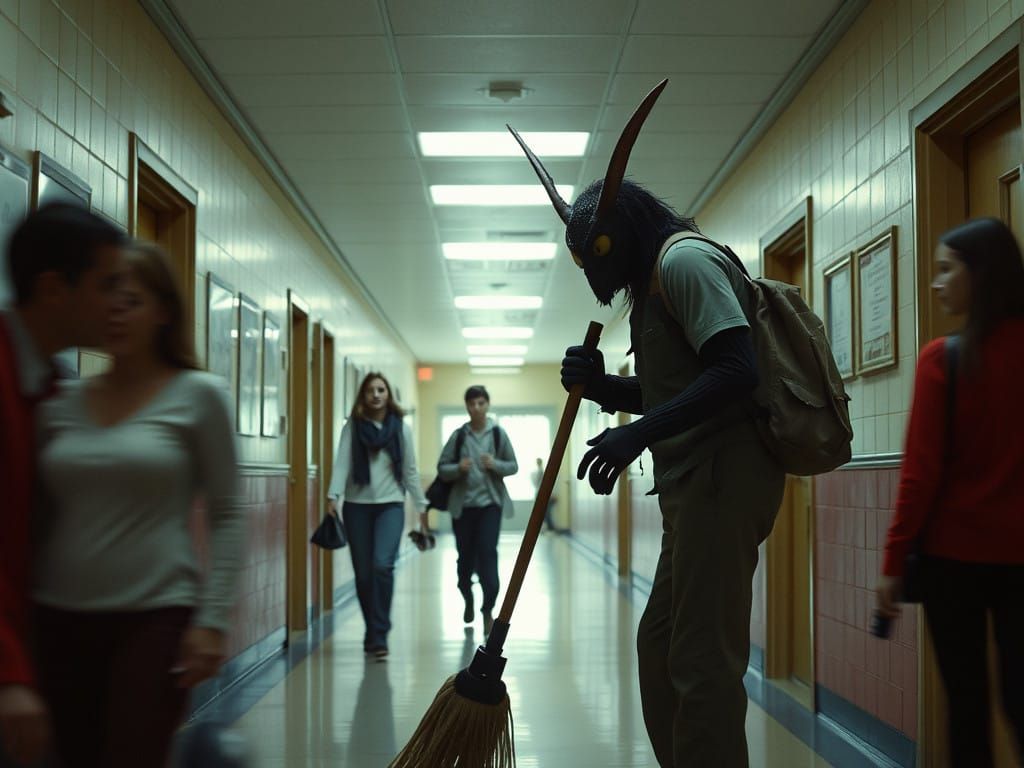 Mothman as High School Janitor in Cinematic Film S... - AI Art