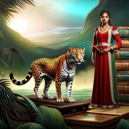 Amazon lady with her pet and books - AI Generated Artwork - NightCafe ...