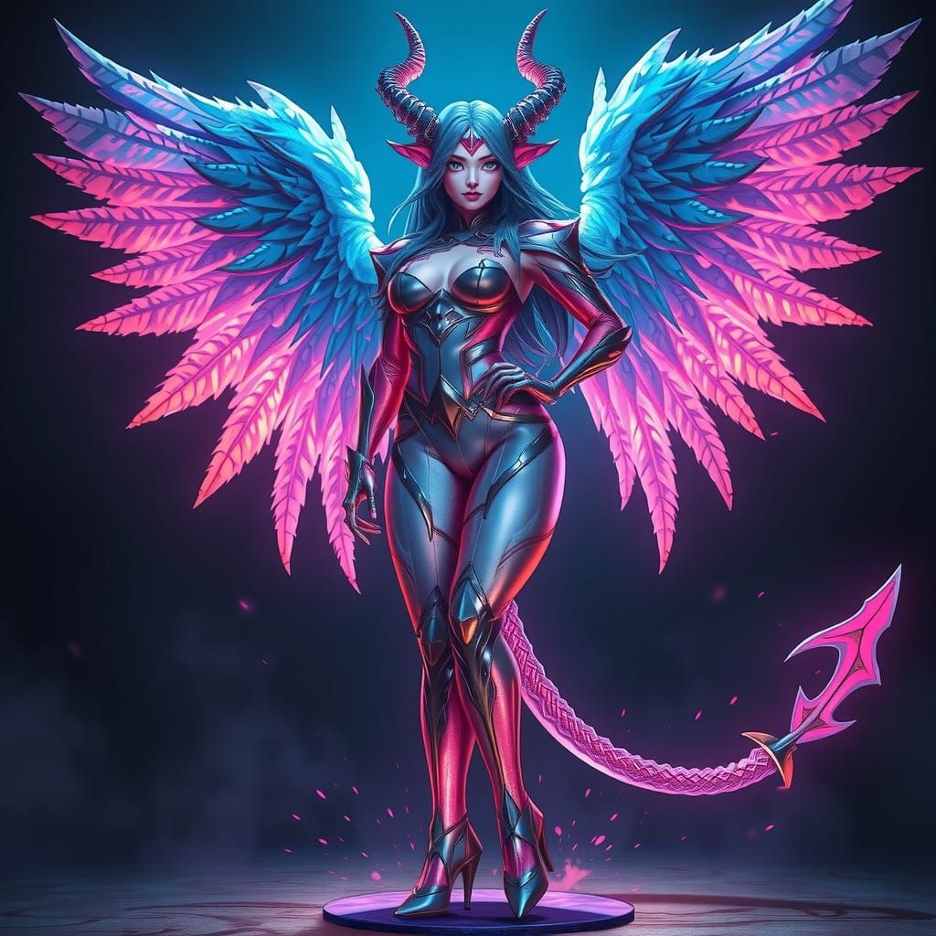 Ethereal Demon Woman in Iridescent Battle Suit - AI Art