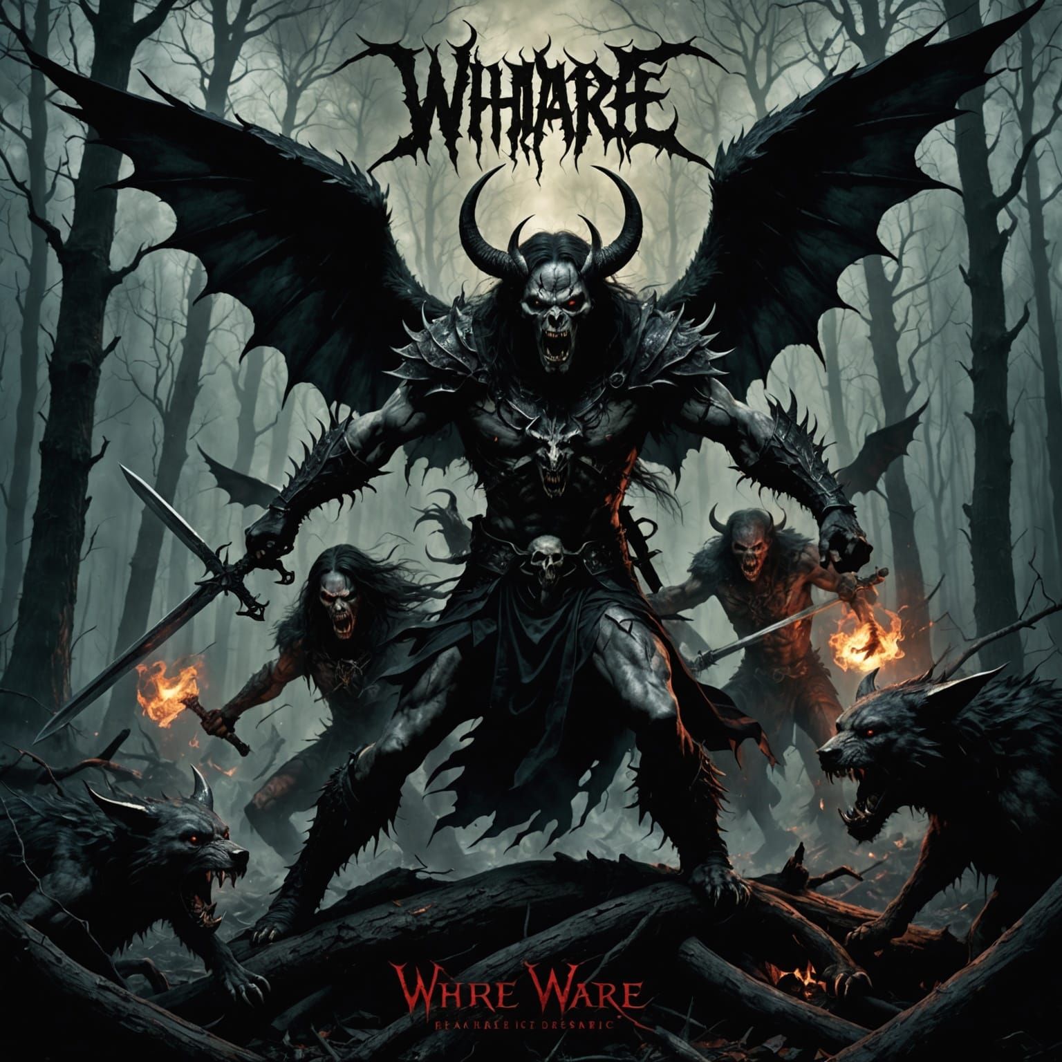 Demonic Angel Battles Werewolf in Dark Hellish Lan... - AI Art