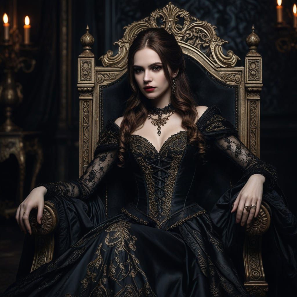 Vampire Queen in Luxurious Gothic Attire - AI Art