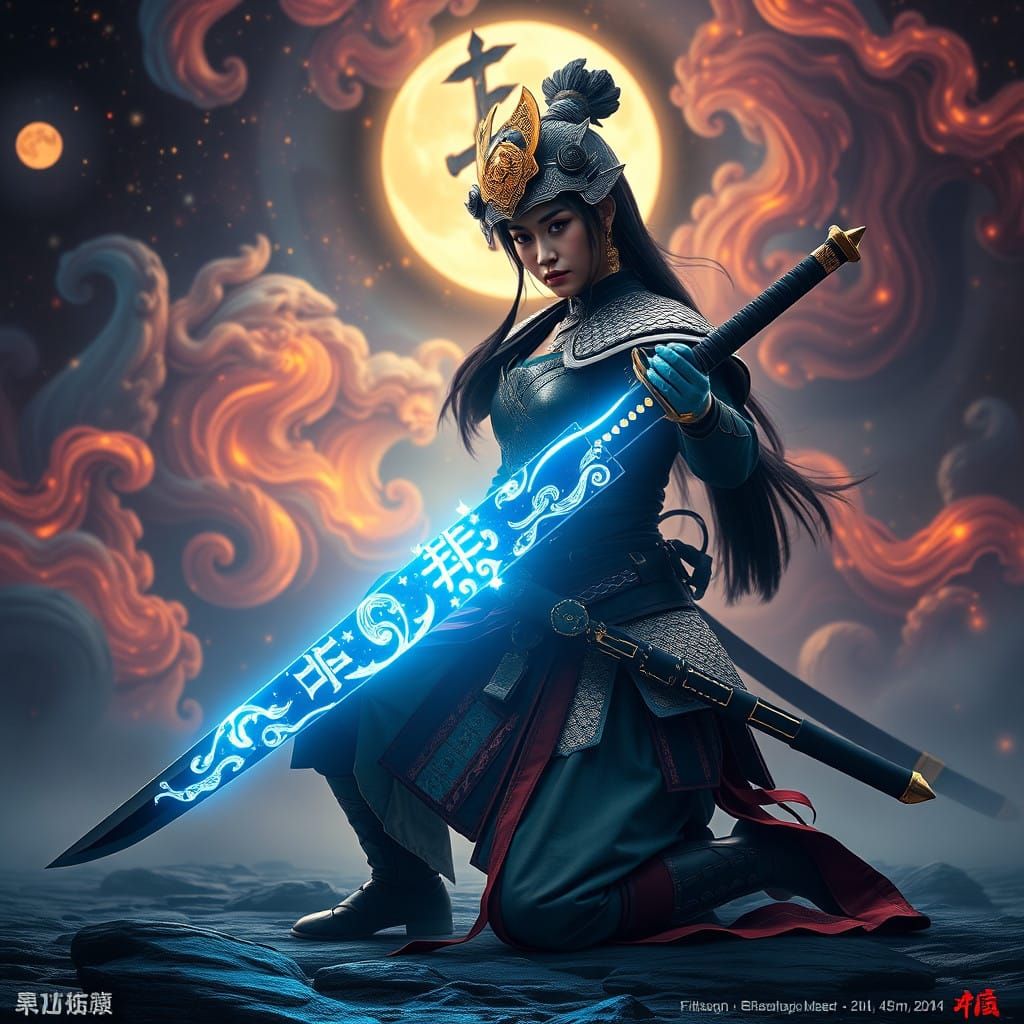Ethereal Samurai Warrior Mulan in Intense Battle P... - AI Art