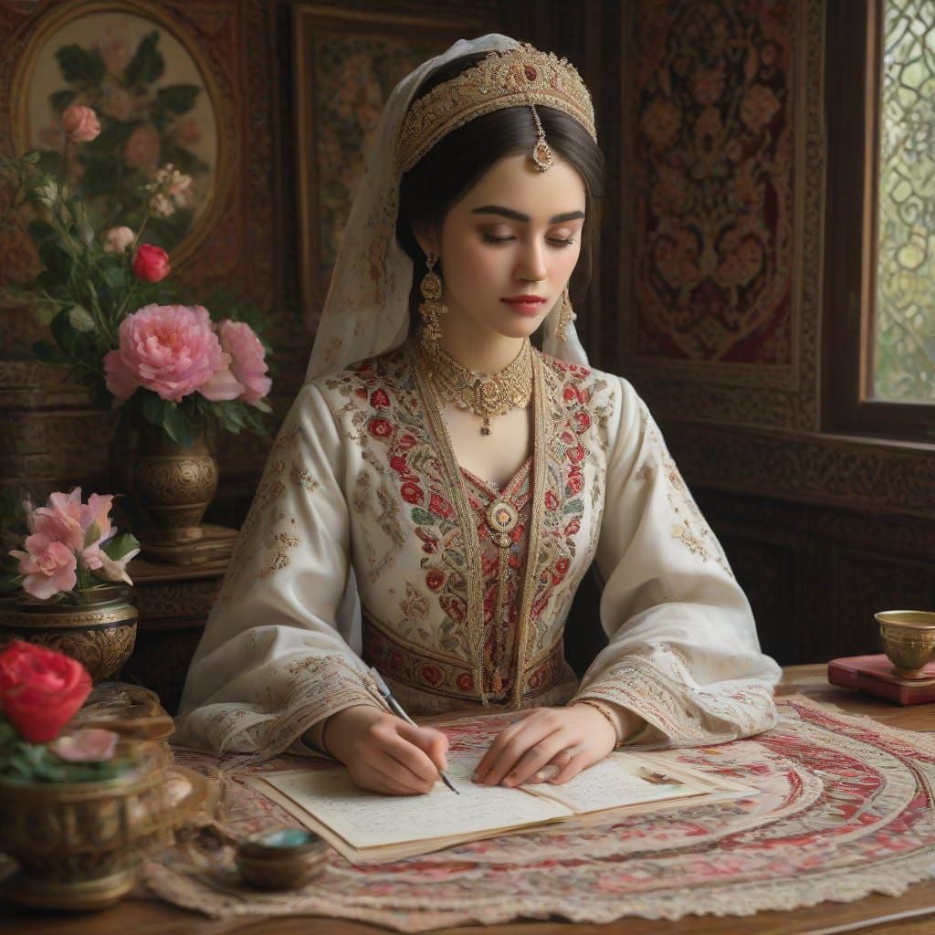 tajik princess writing Valentine's Day Card 💌💖 - AI Art