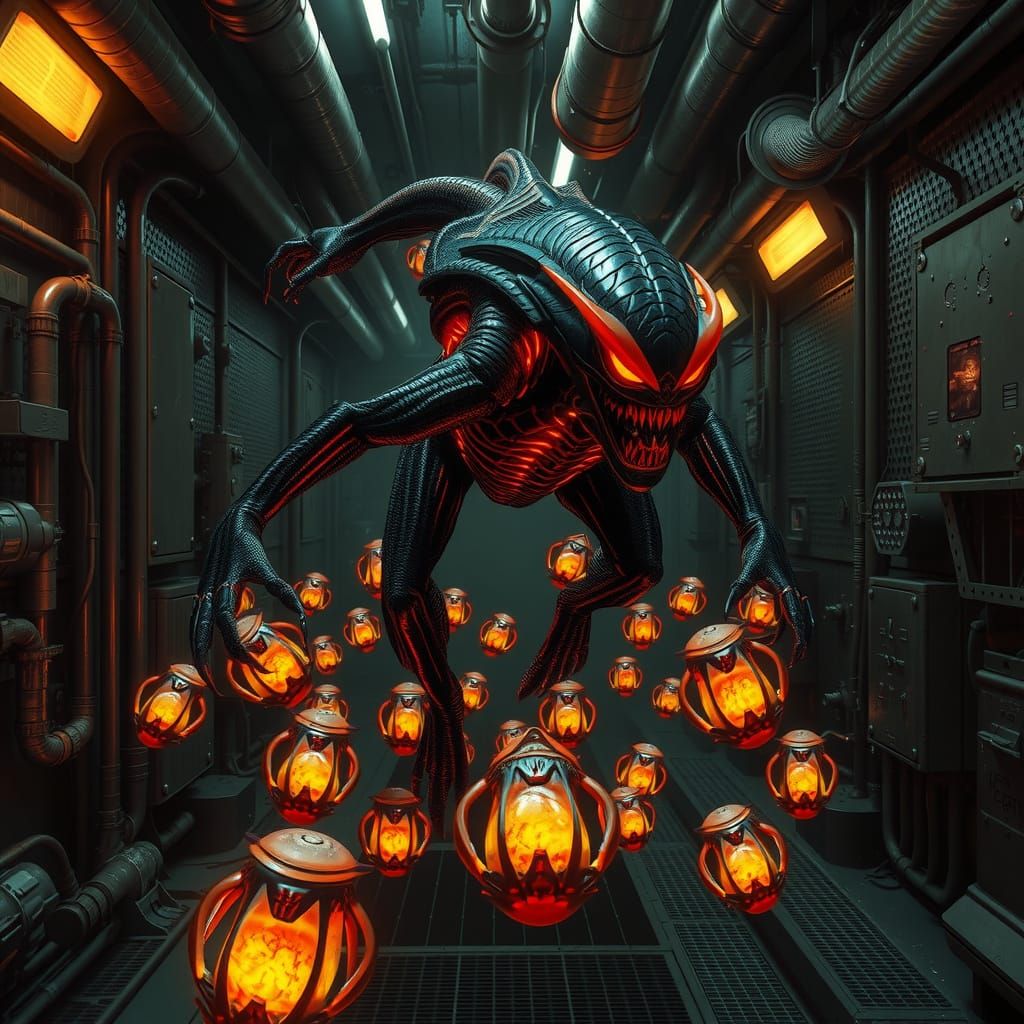 Biomechanical Horror Unleashed on a Dystopian Spac... - AI Art