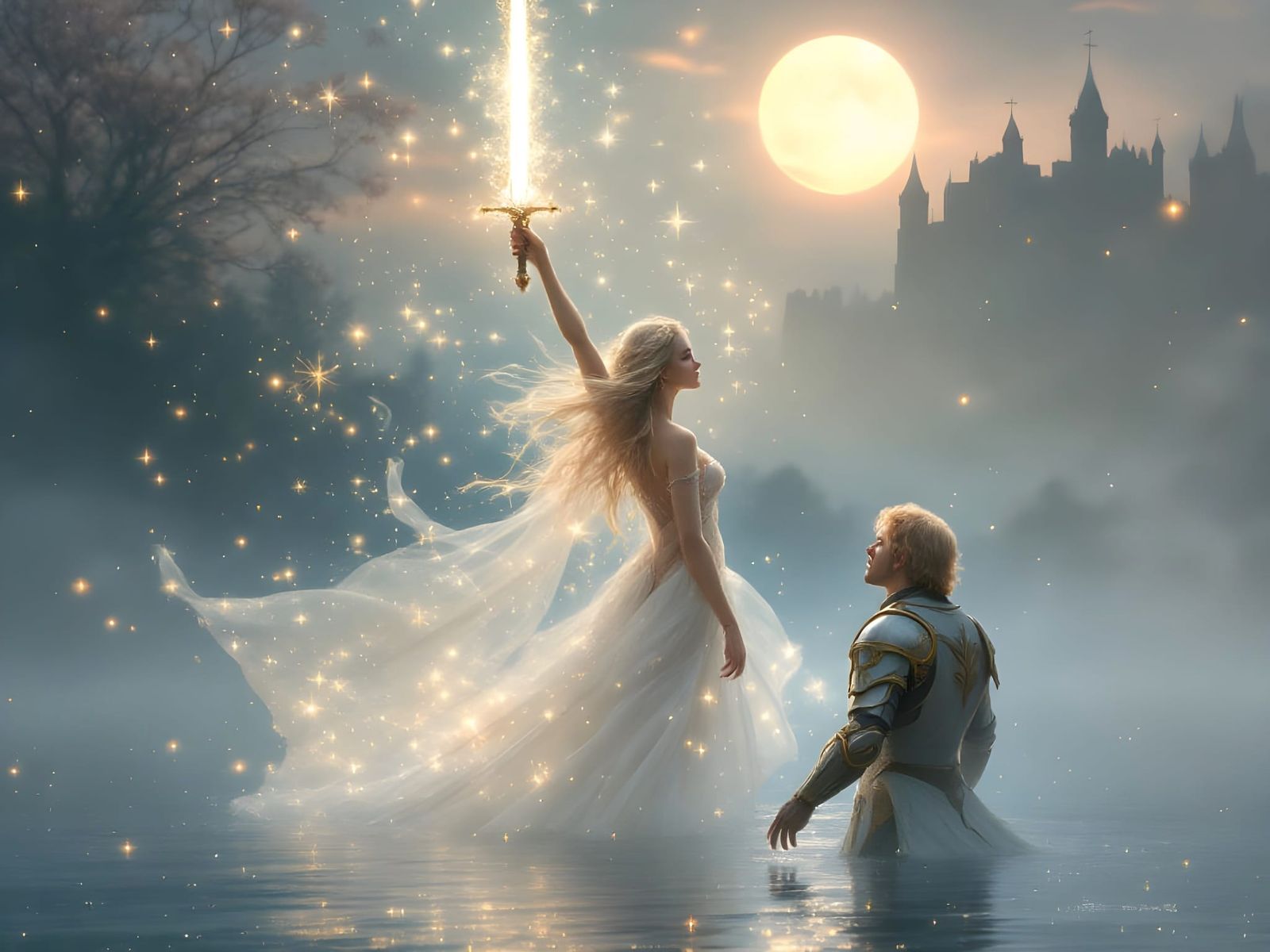 A close up of a beautiful ethereal Goddess in a gossamer sheer dress ...