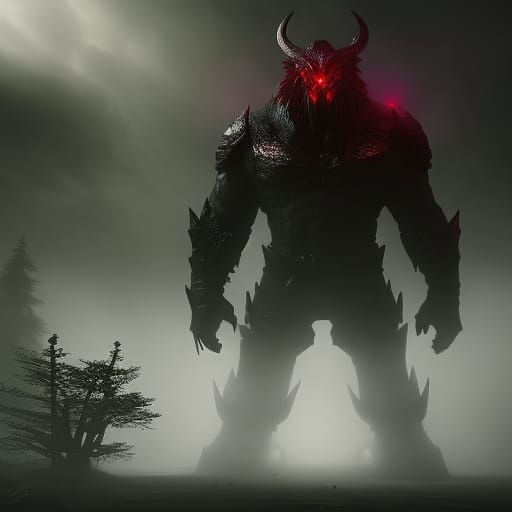 heavy fog, dark fantasy monster, concept art, atmospheric, breathtaking ...