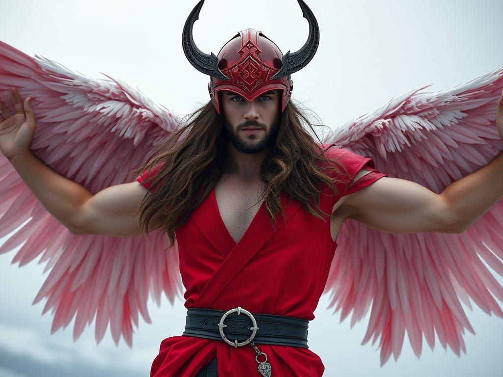 Norse Angel in Haute Couture with Wings and Helmet - AI Art