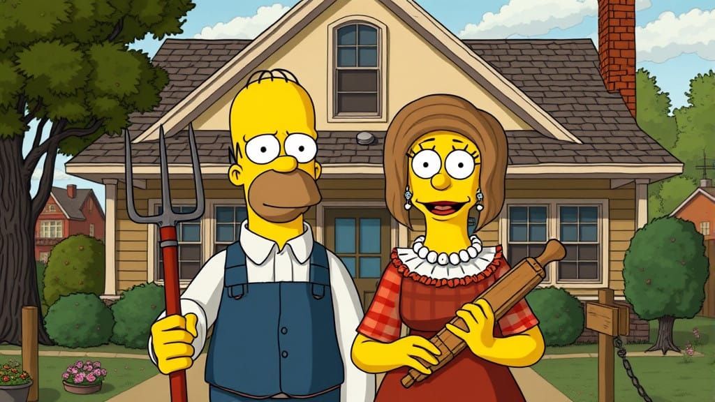 Simpsons Couple Homage to American Gothic - AI Art