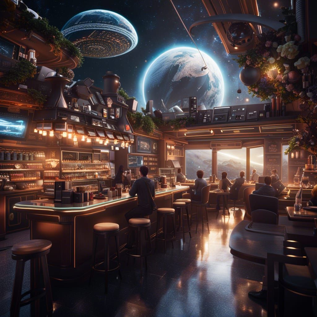 A Coffee shop in Space - AI Generated Artwork - NightCafe Creator